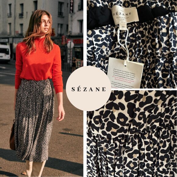 Sezane | Skirts | Sezane Nwt Ellie Imprime Leopard Printed Elastic ...